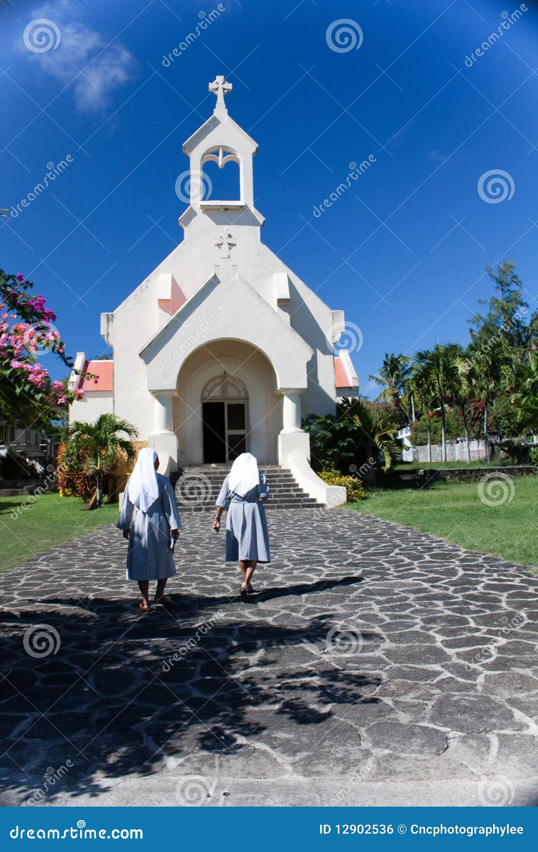 Walking into a church stock photo. Image of trees, blue - 12902536