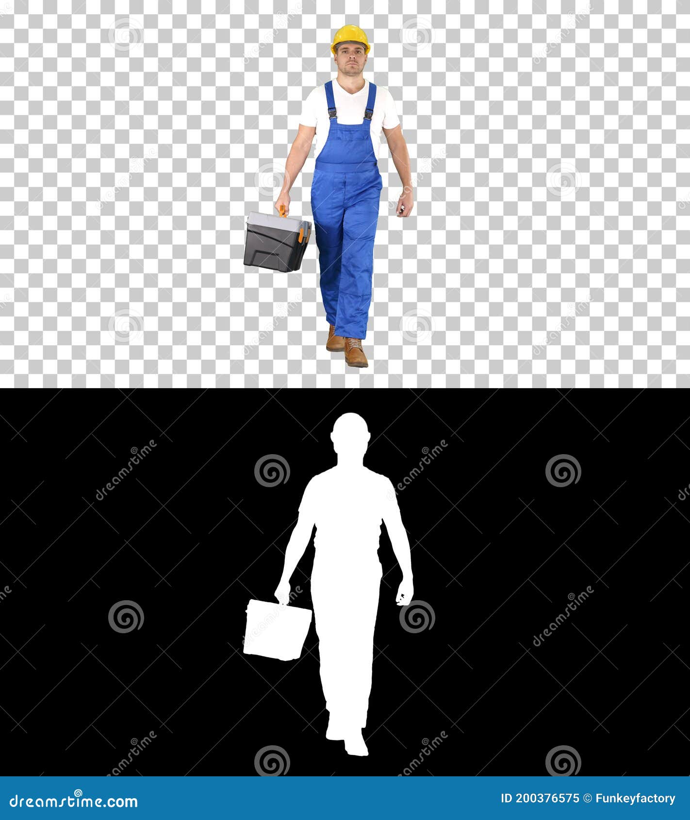 Walking Construction Worker with Toolbox, Alpha Channel Stock Image ...