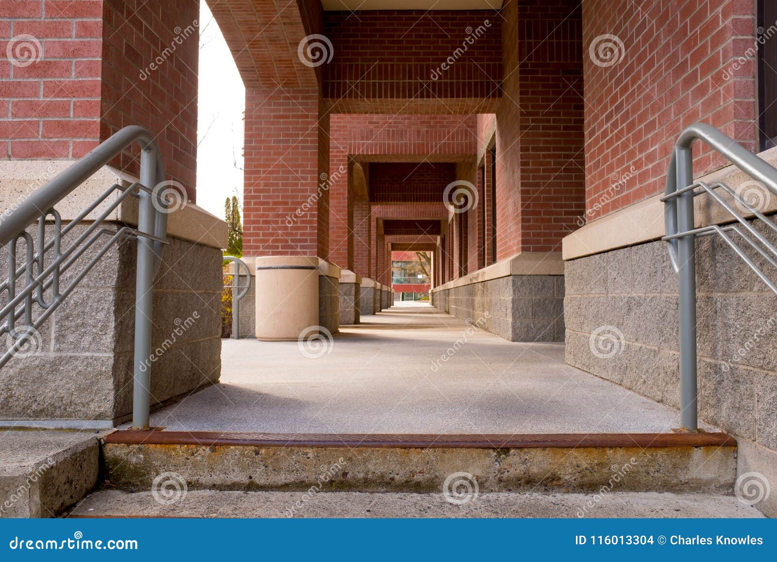 Walking Corridor on a University Campus Leading through and Educ Stock ...