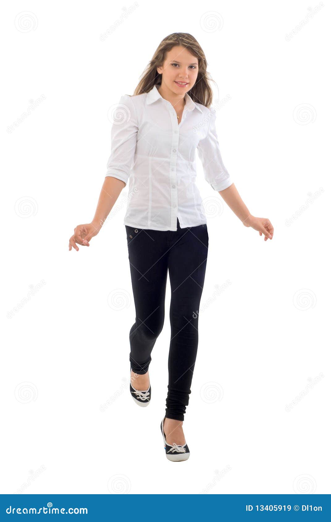 Walking Cute Girl. stock image. Image of exhilaration - 13405919