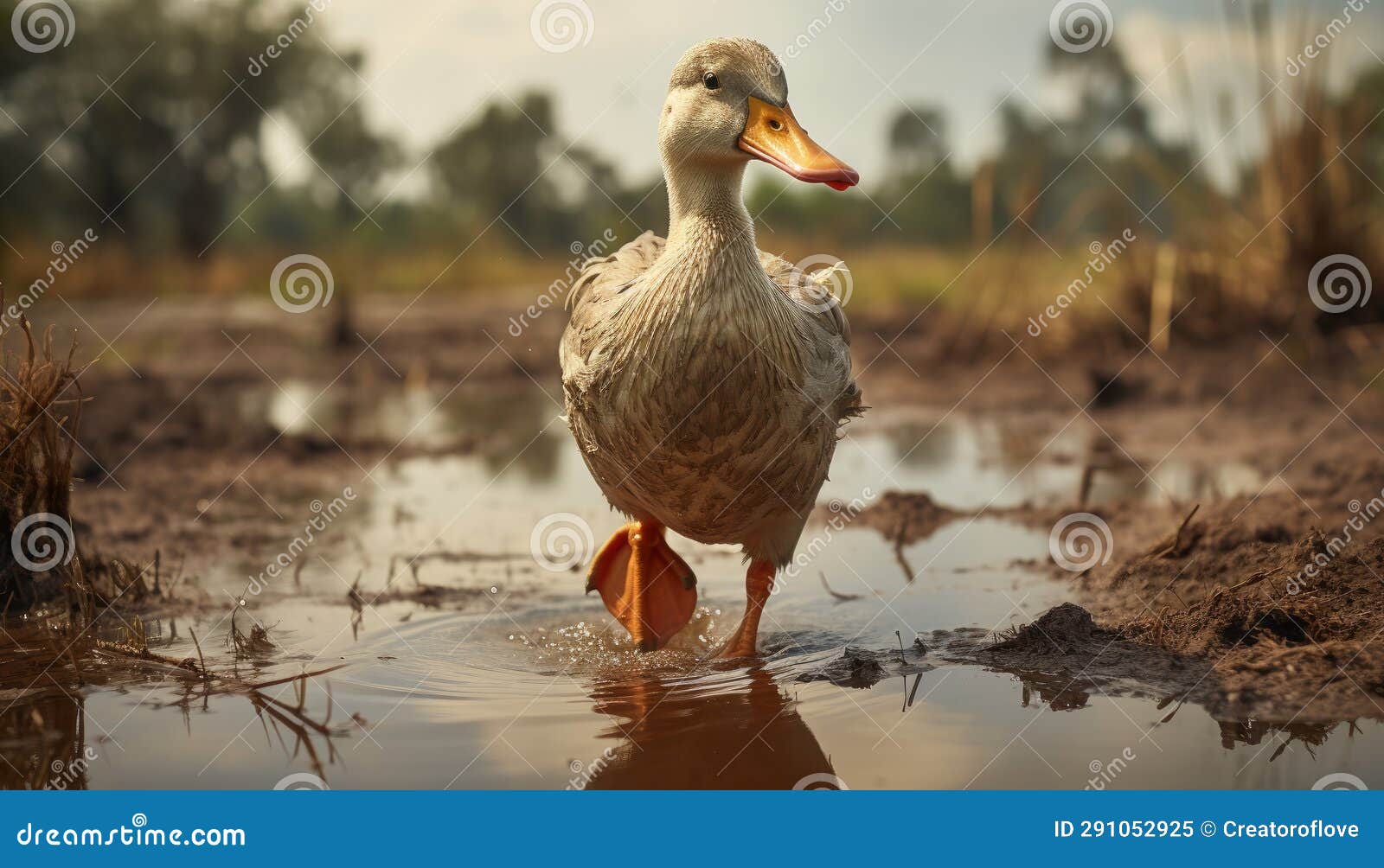 Walking Duck on Muddy Area in Farm Generative AI Stock Illustration ...