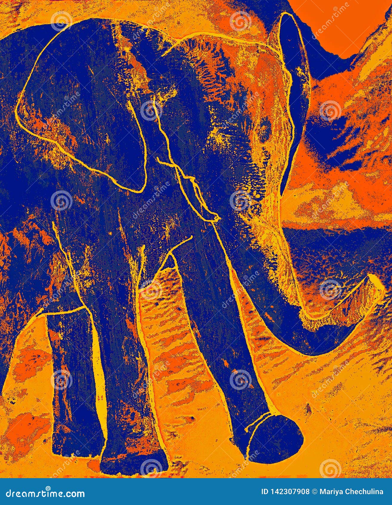 Walking elephant at sunset stock illustration. Illustration of ...