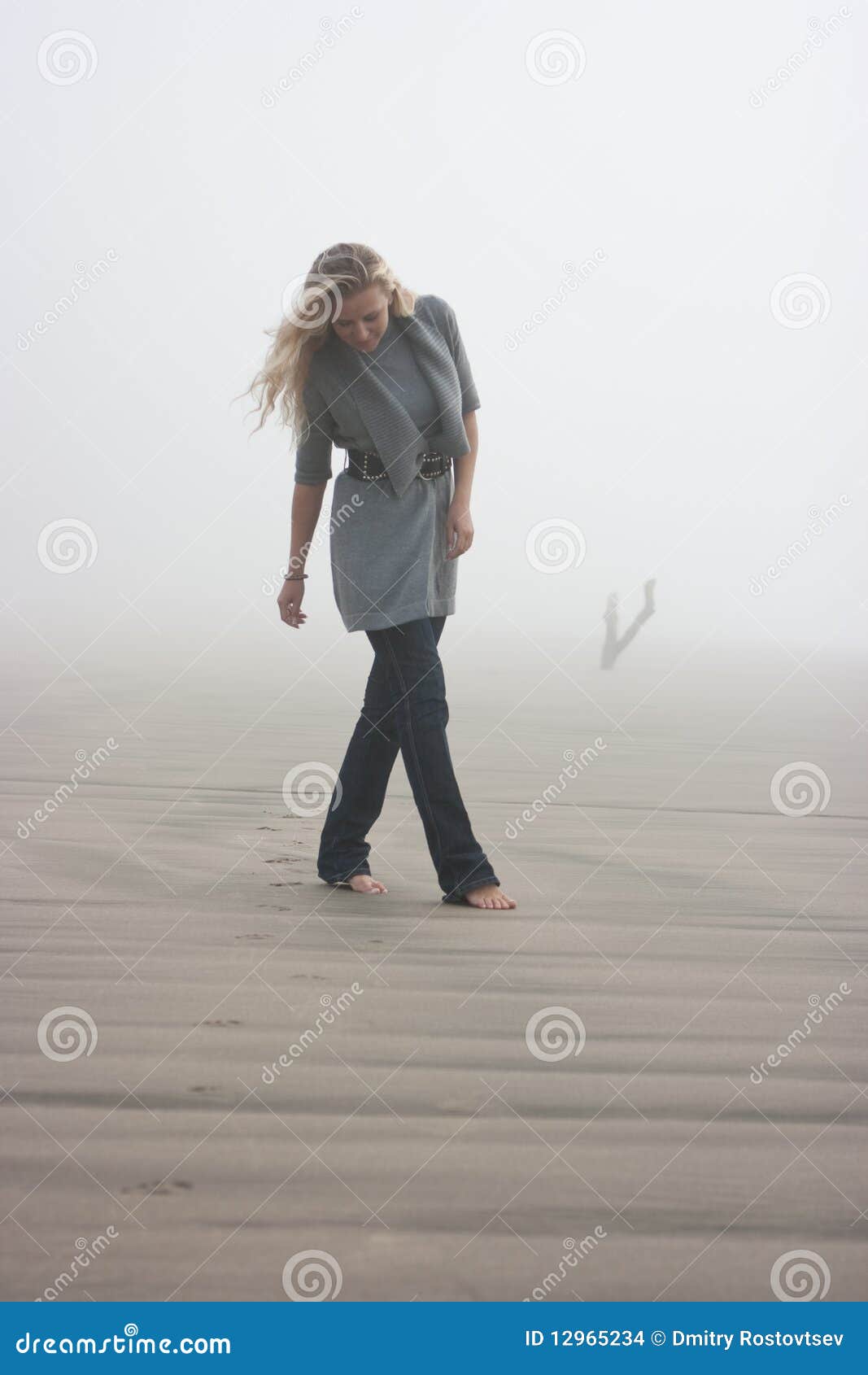 Walking in fog stock photo. Image of woman, beach, sand - 12965234