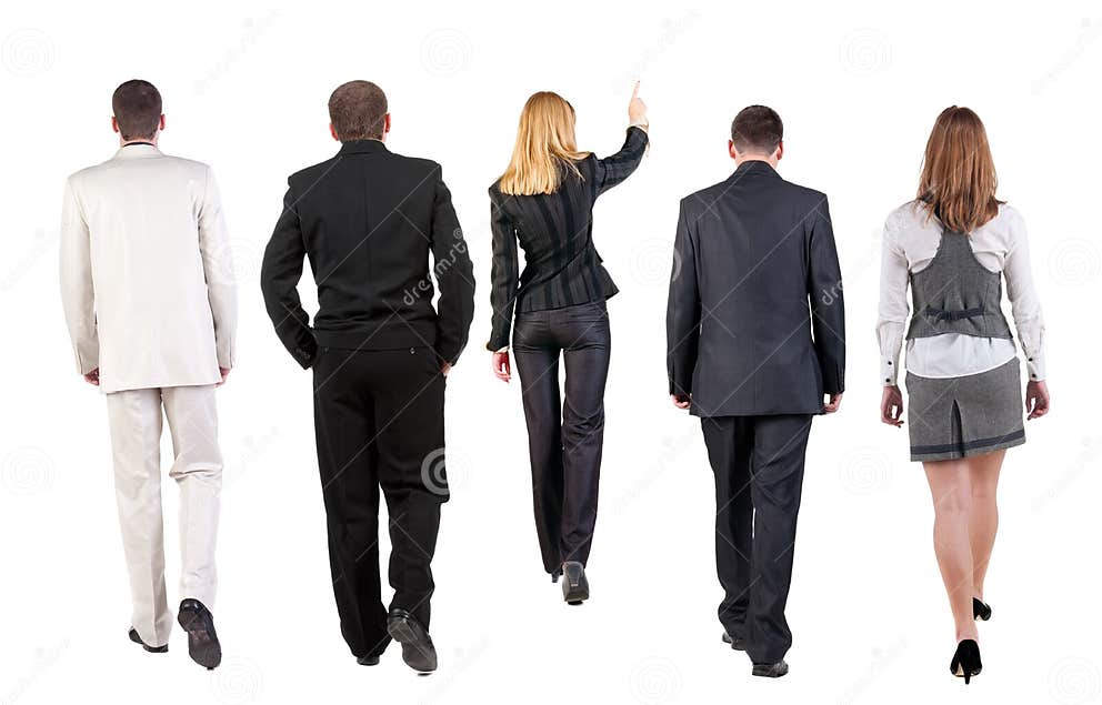 Walking Group of Business Team. Back View Stock Photo - Image of ...