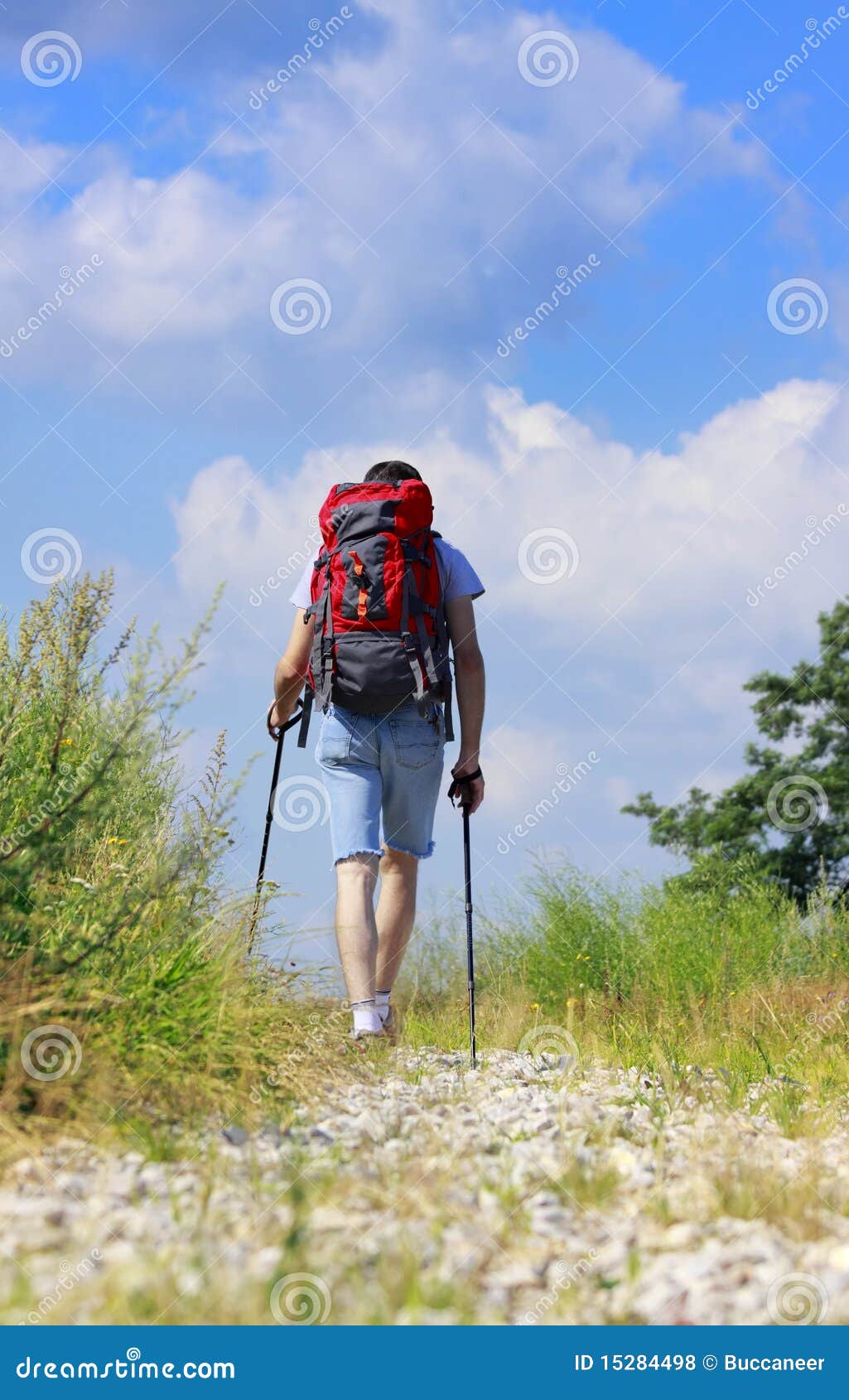Walking Hiker on Stony Path Stock Photo - Image of person, blue: 15284498