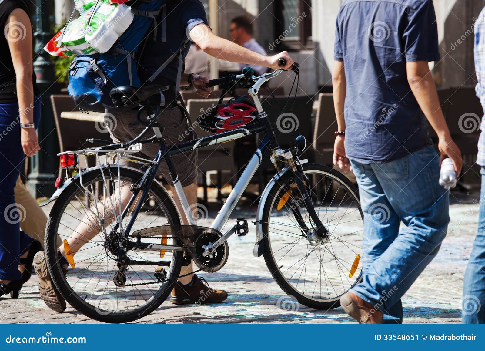 Walking Man with a Bicycle in the City Stock Image - Image of bicycle ...