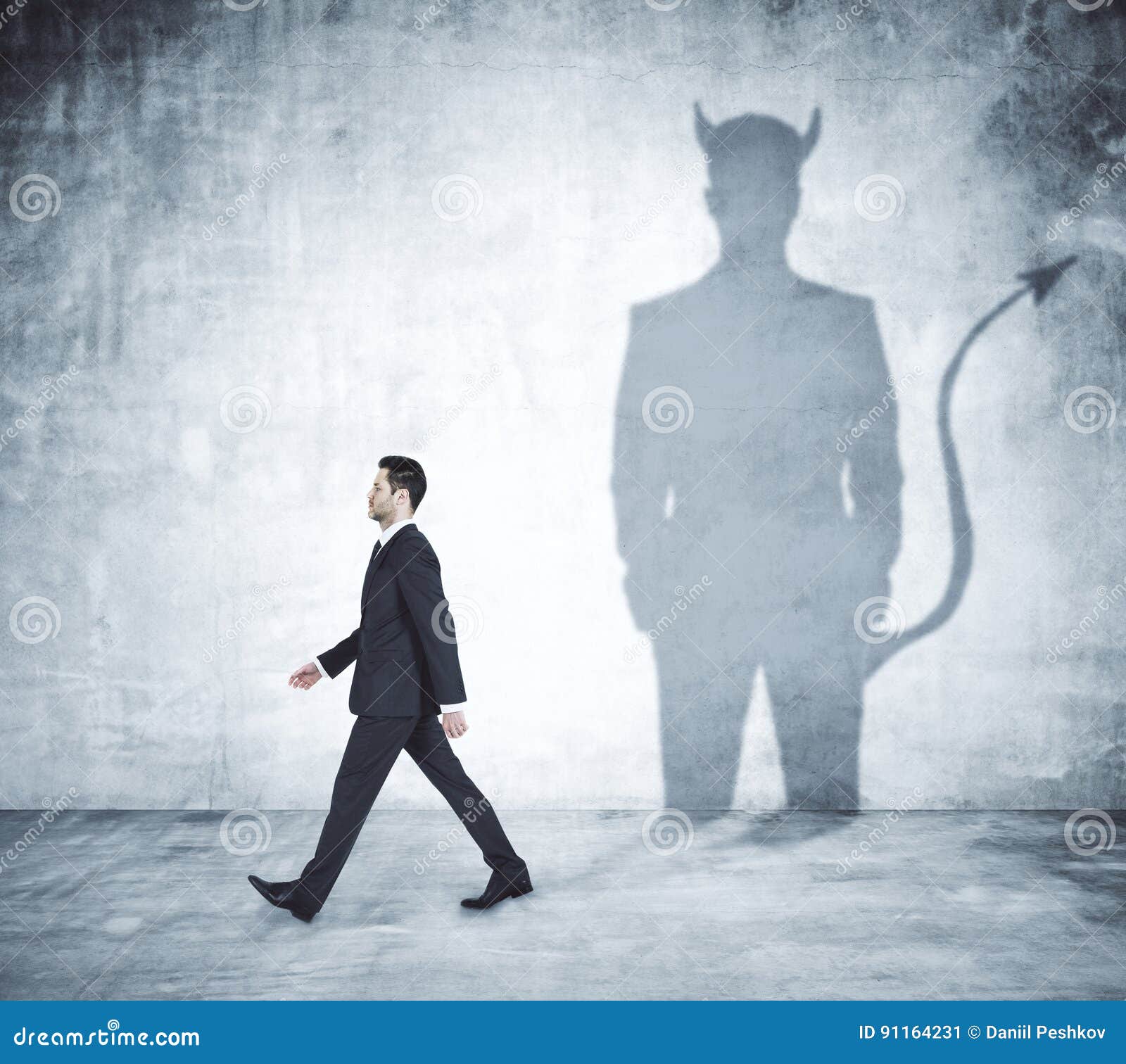 Walking Man with Devil Shadow Stock Image - Image of indoors, adult ...