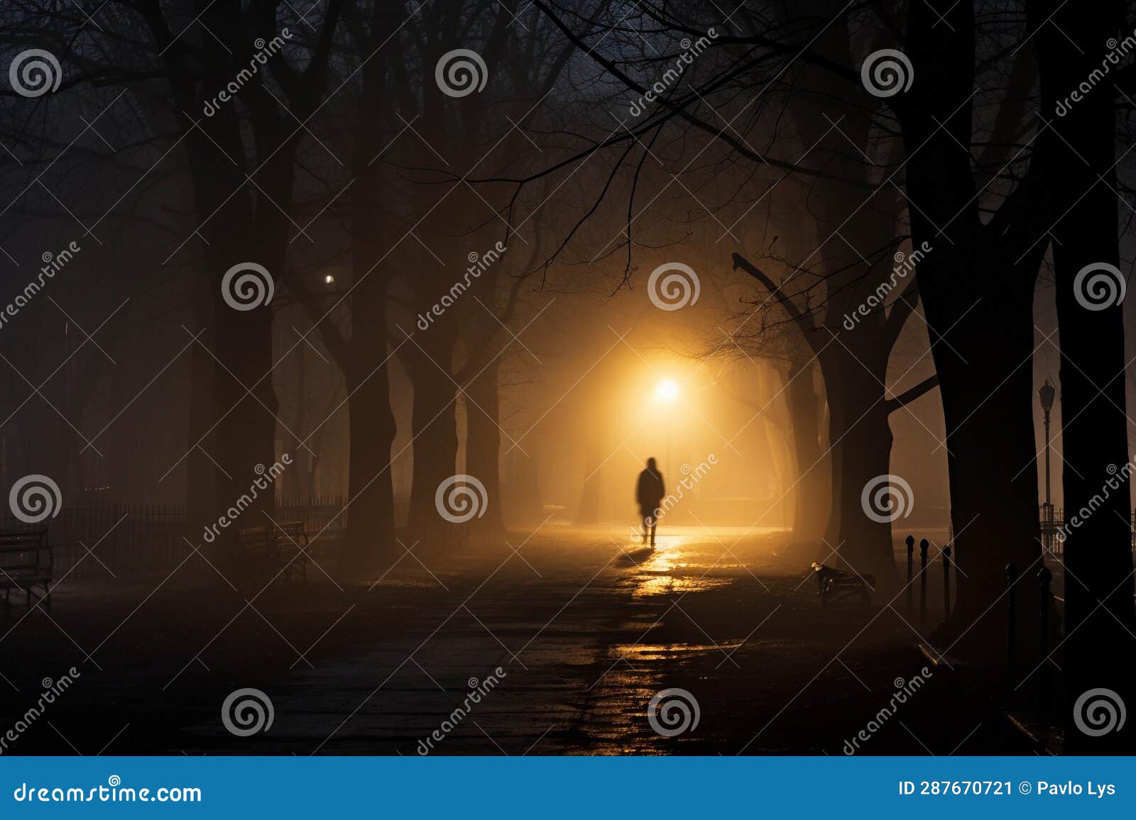Walking Man in the Park in Night Time Stock Illustration - Illustration ...