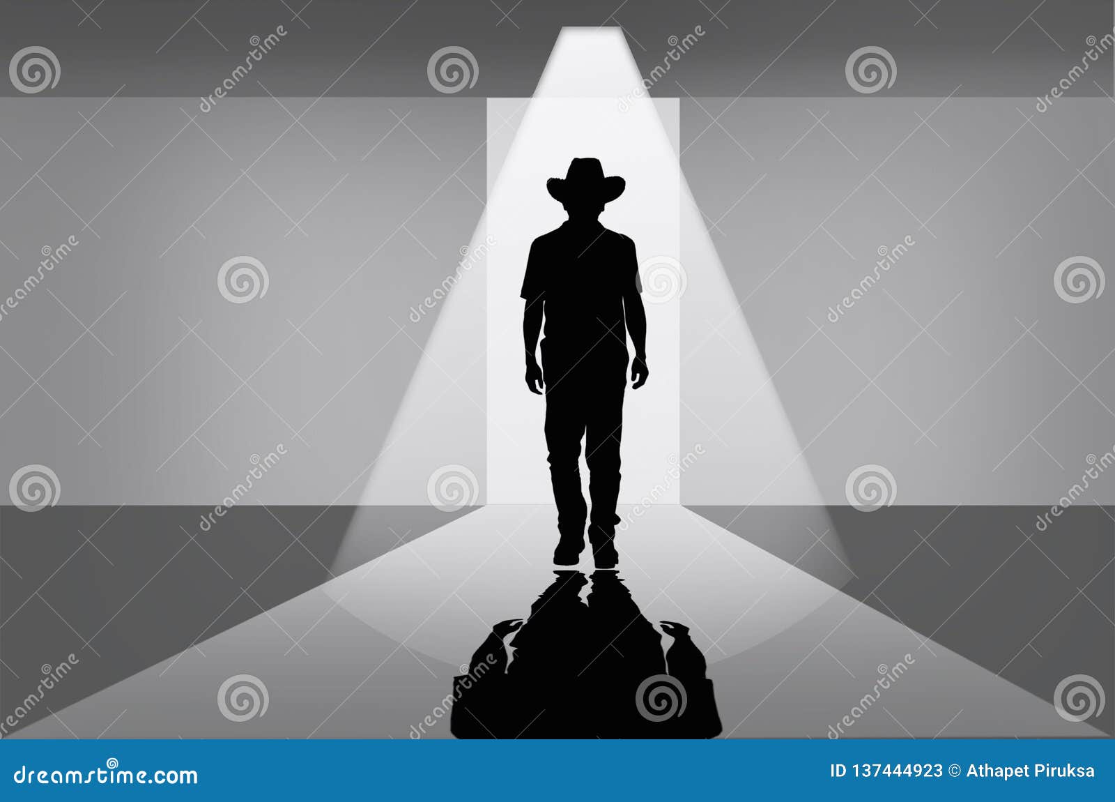 Walking Man with Shadow in the Light To Outdoor Stock Image - Image of ...