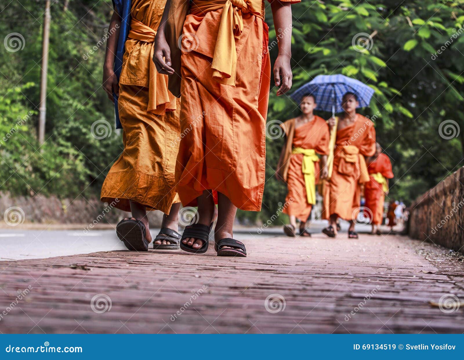 Walking monks editorial stock image. Image of laos, buddhist - 69134519