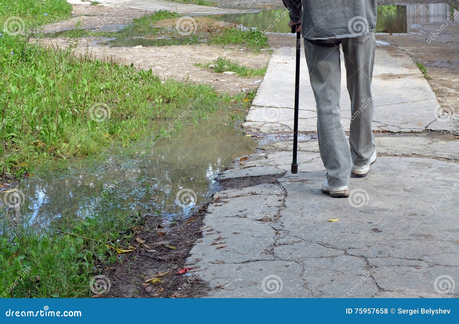 Walking Old Man with a Stick Stock Photo - Image of senior, slippers ...