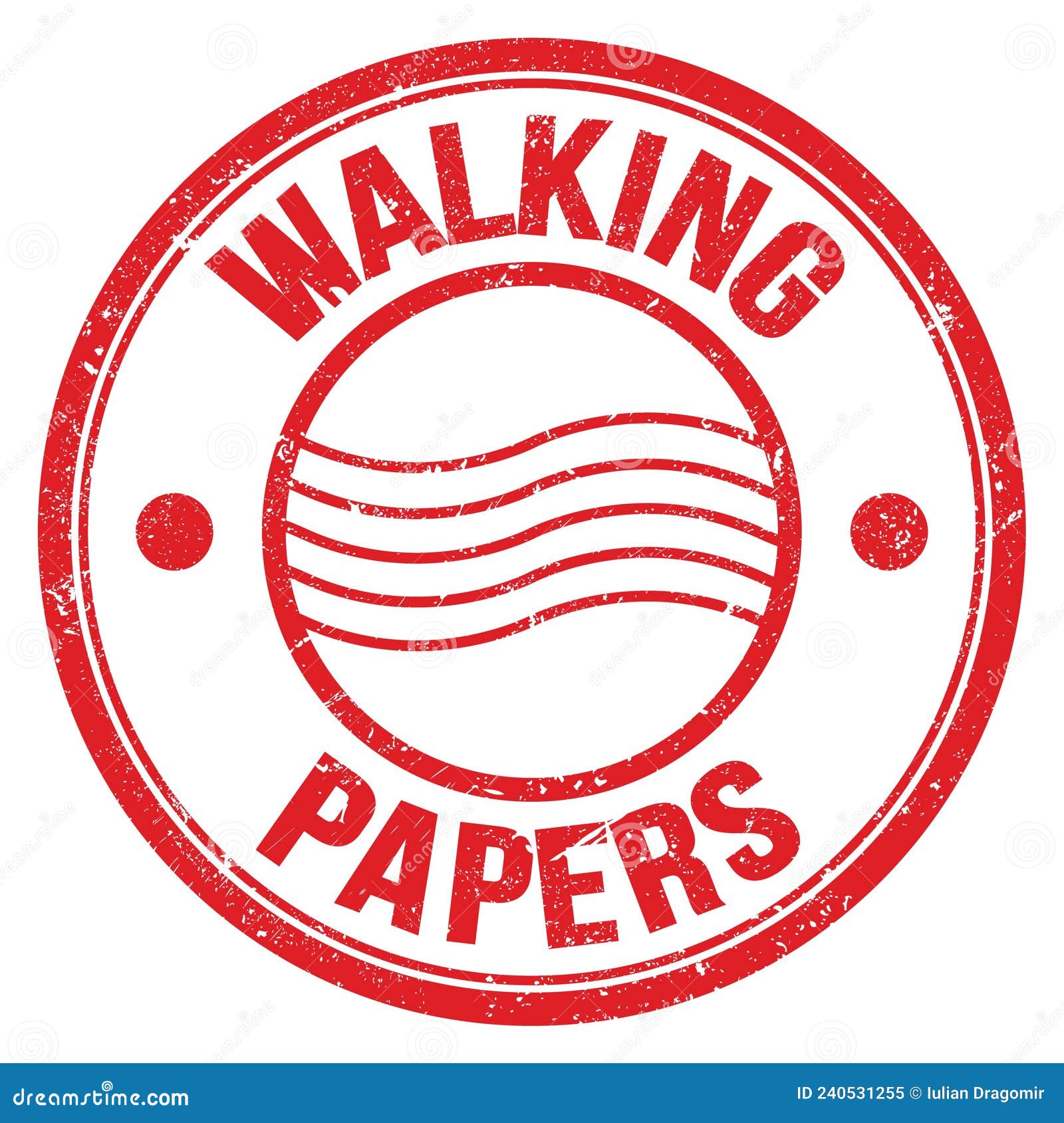 WALKING PAPERS Text on Red Round Postal Stamp Sign Stock Illustration ...