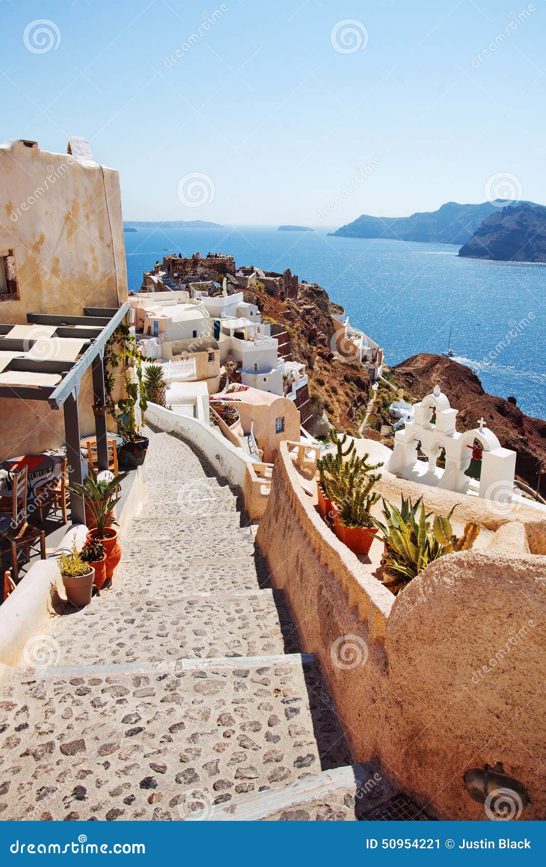 Walking Path with Caldera View. Santorini, Greece. Stock Image - Image ...