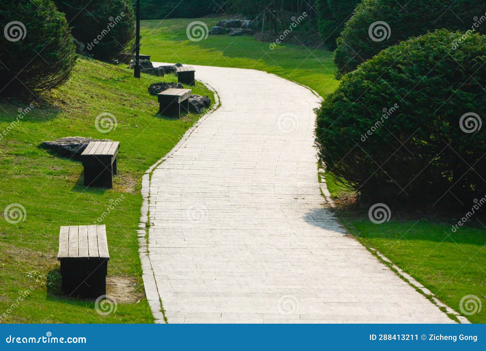The Winding Walking Path in the Park Stock Image - Image of flower ...