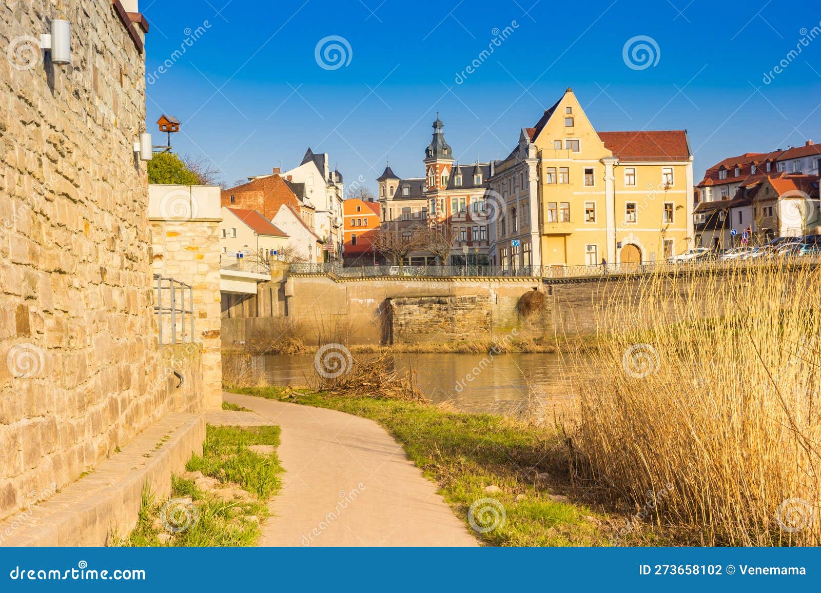 Walking Path at the River Bank of the Saale River in Bernburg Stock ...