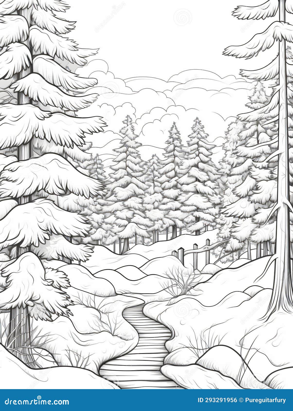 Walking Path through a Snowy Wood Stock Illustration - Illustration of ...