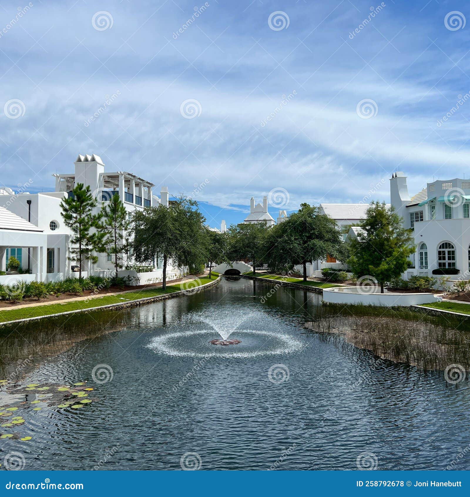 A Walking Path with Water Feature and Homes in Alys Beach, Florida ...
