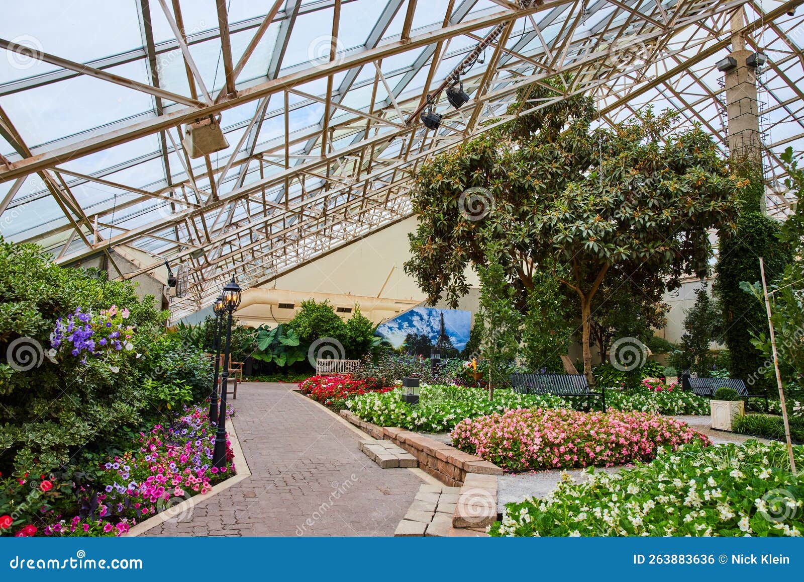Walking Paths Inside of Large Botanical Gardens with Glass Ceiling ...