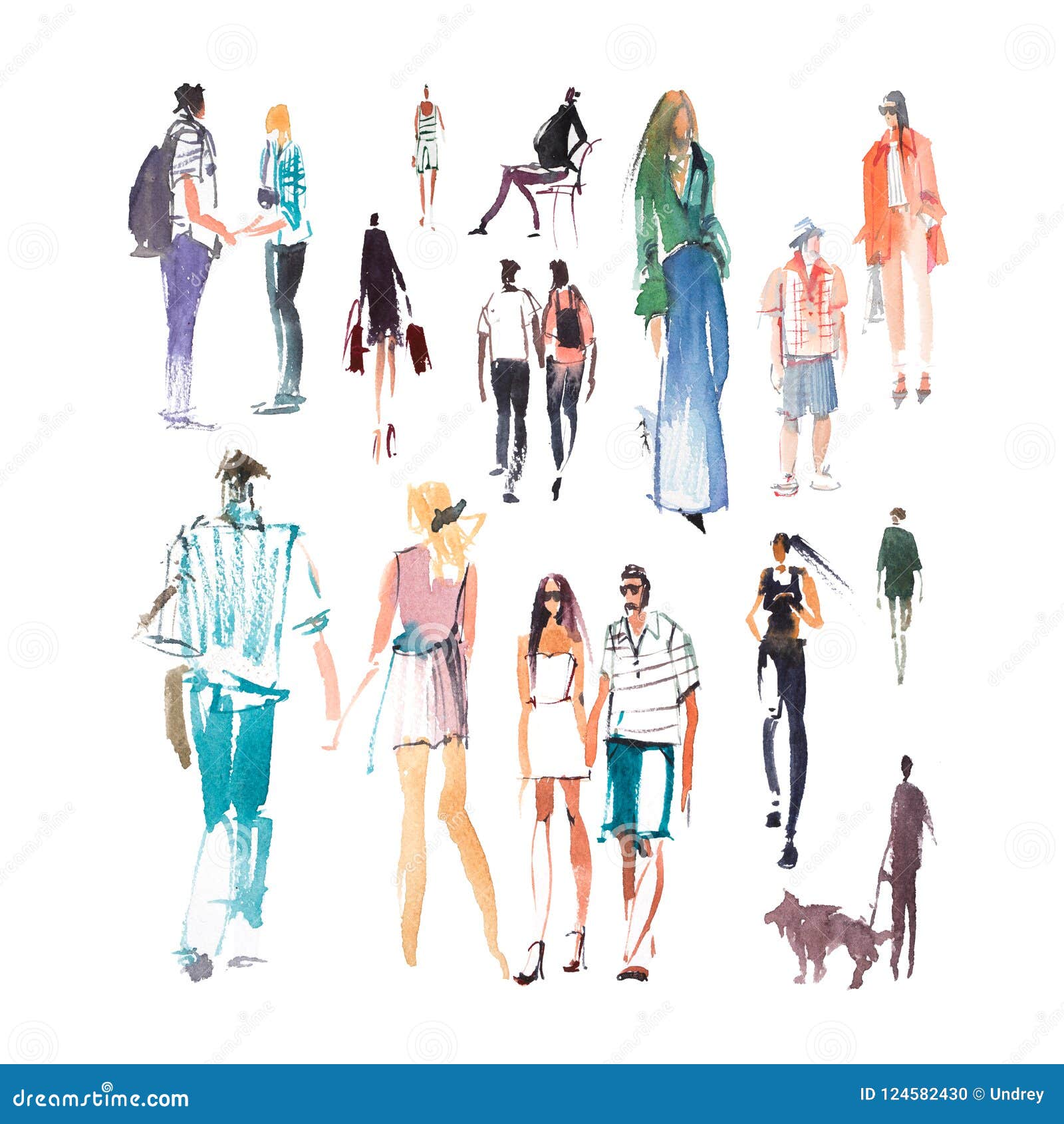 Walking People Watercolor Illustration Quick Sketch Drawing, Speed ... Walking People Watercolor Illustration Quick Sketch Drawing, Speed ...