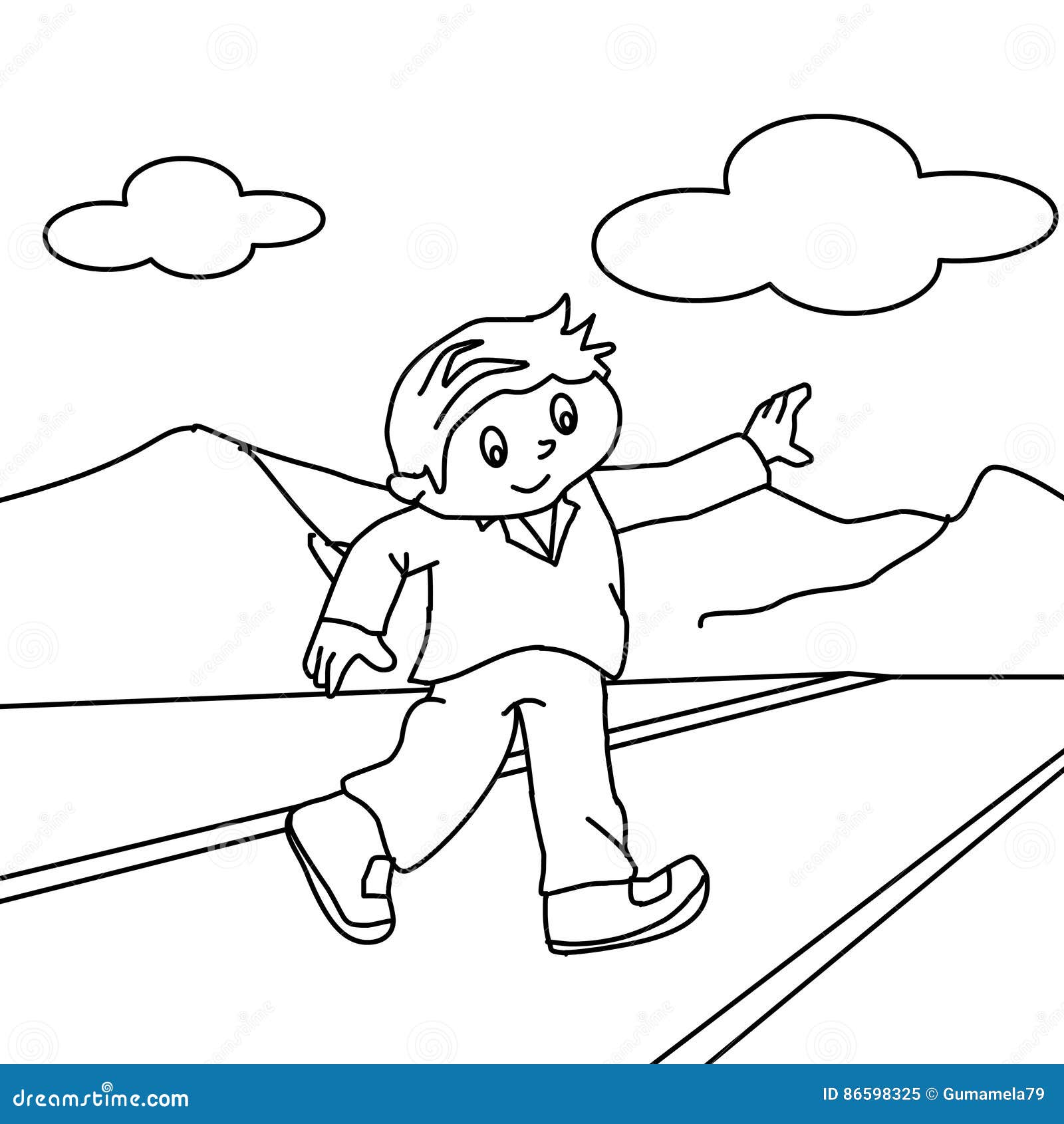 Walking on the Road Coloring Page Stock Illustration - Illustration of ...