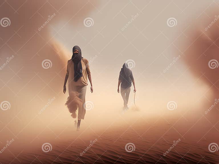 Walking in Sandstorm, Generative AI Illustration Stock Illustration ...