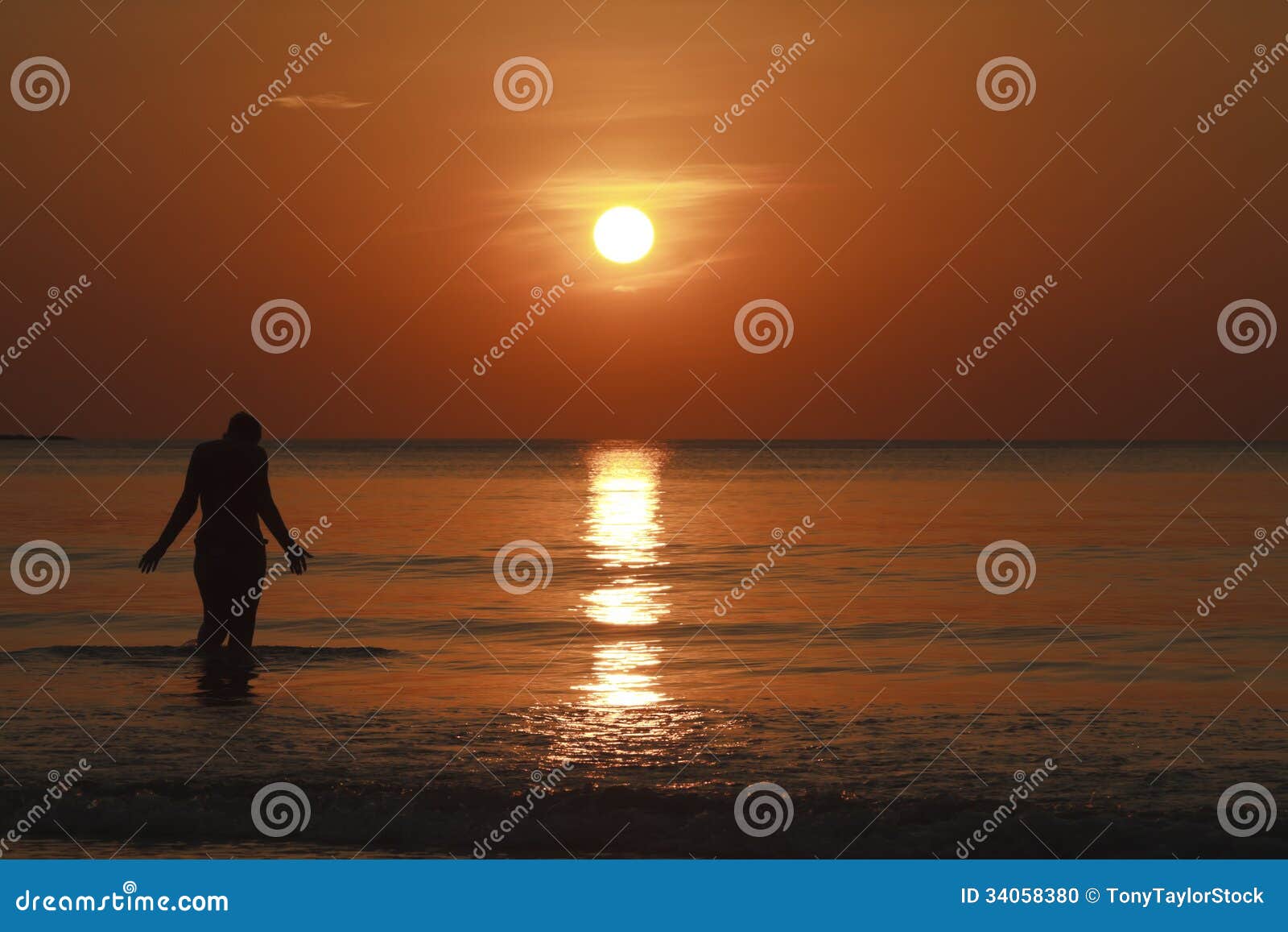 Walking into the Sea at Sunset Stock Photo - Image of nature, horizon ...