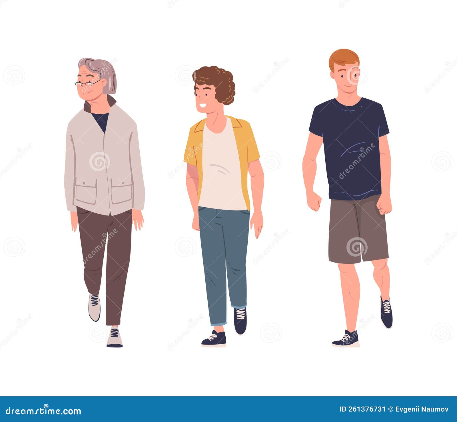 Walking Senior Woman And Young Man Character Strolling In The Street
