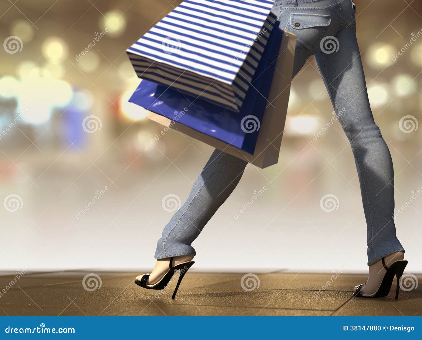Walking Shopping Woman Holding Bag Stock Photo - Image of female ...