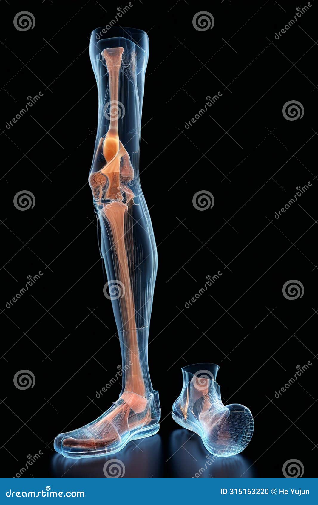 Walking Skeleton: X-ray Style 3D Illustration of Human Lower Limbs ...