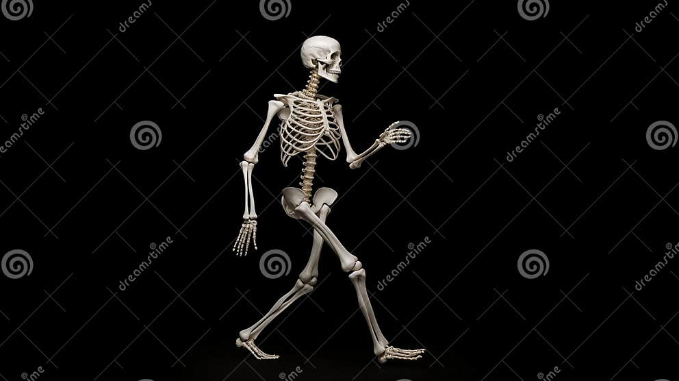 White Walking Skeleton, Dark Background Stock Illustration ...