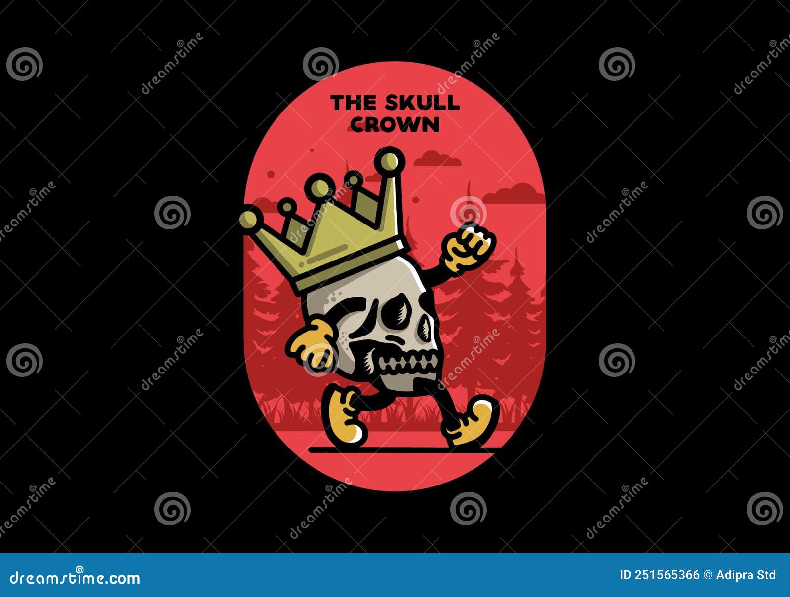 Walking Skull Illustration Wearing a Big Crown Stock Vector ...