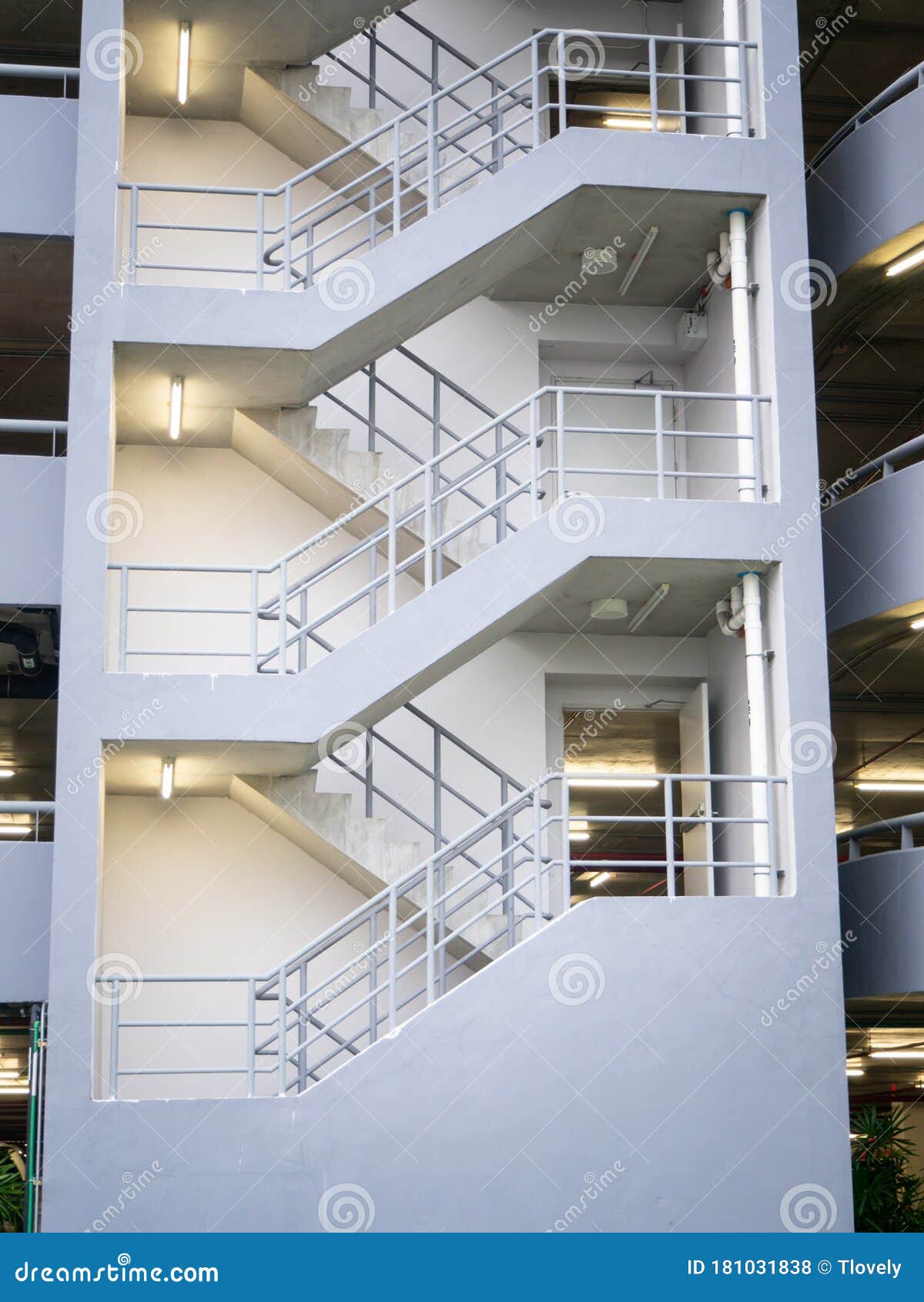 Walking Stair on the Side of a White Multi Storey Parking Lots Building ...