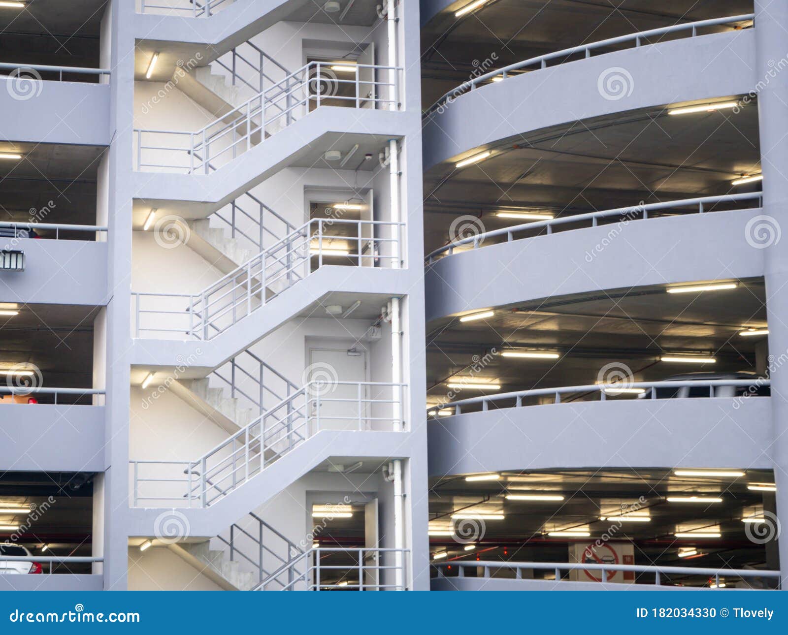 Walking Stair on the Side of a White Multi Storey Parking Lots Building ...