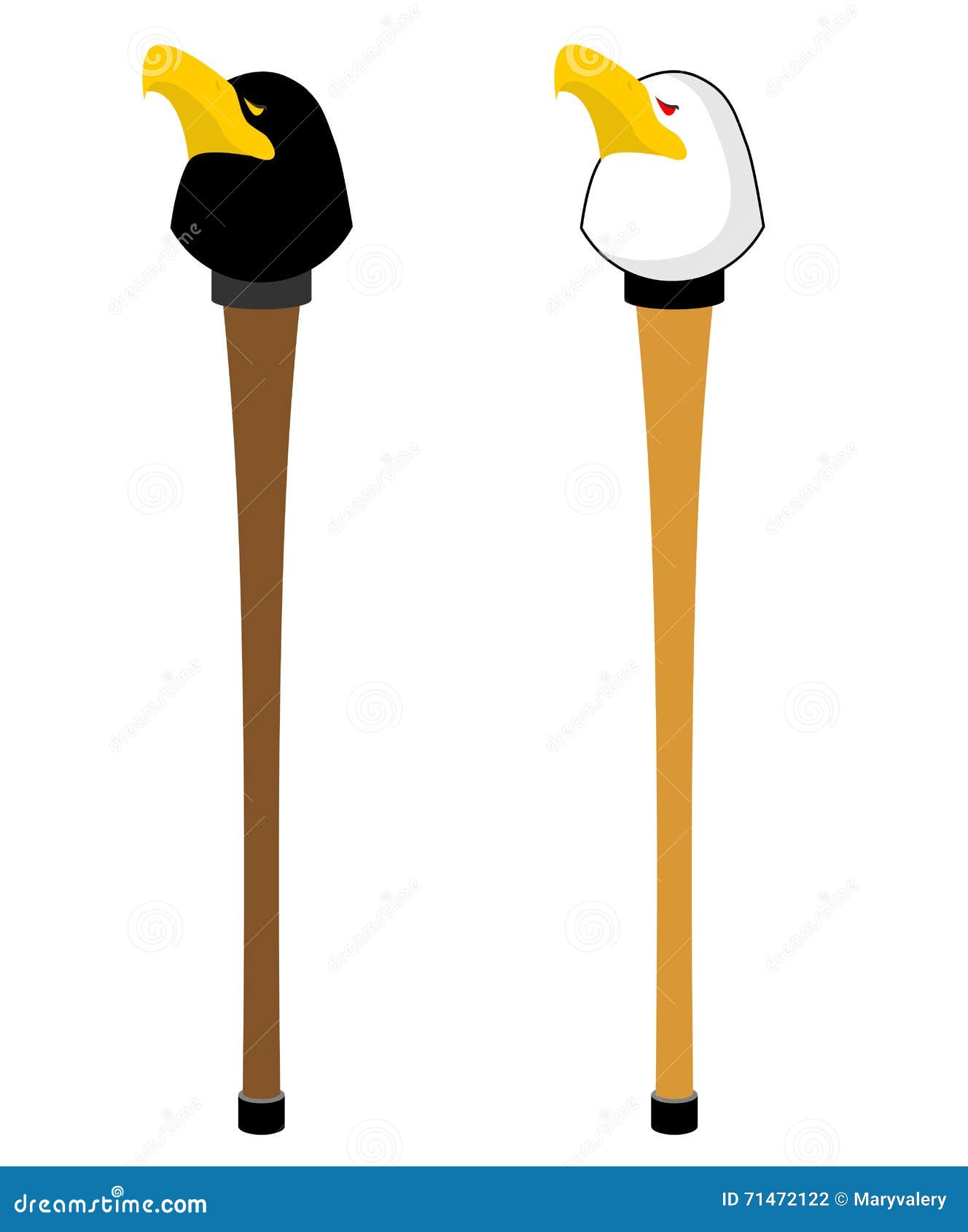 Walking Stick with Hawk Head. Staff Decorated Head of White Eagle Stock ...