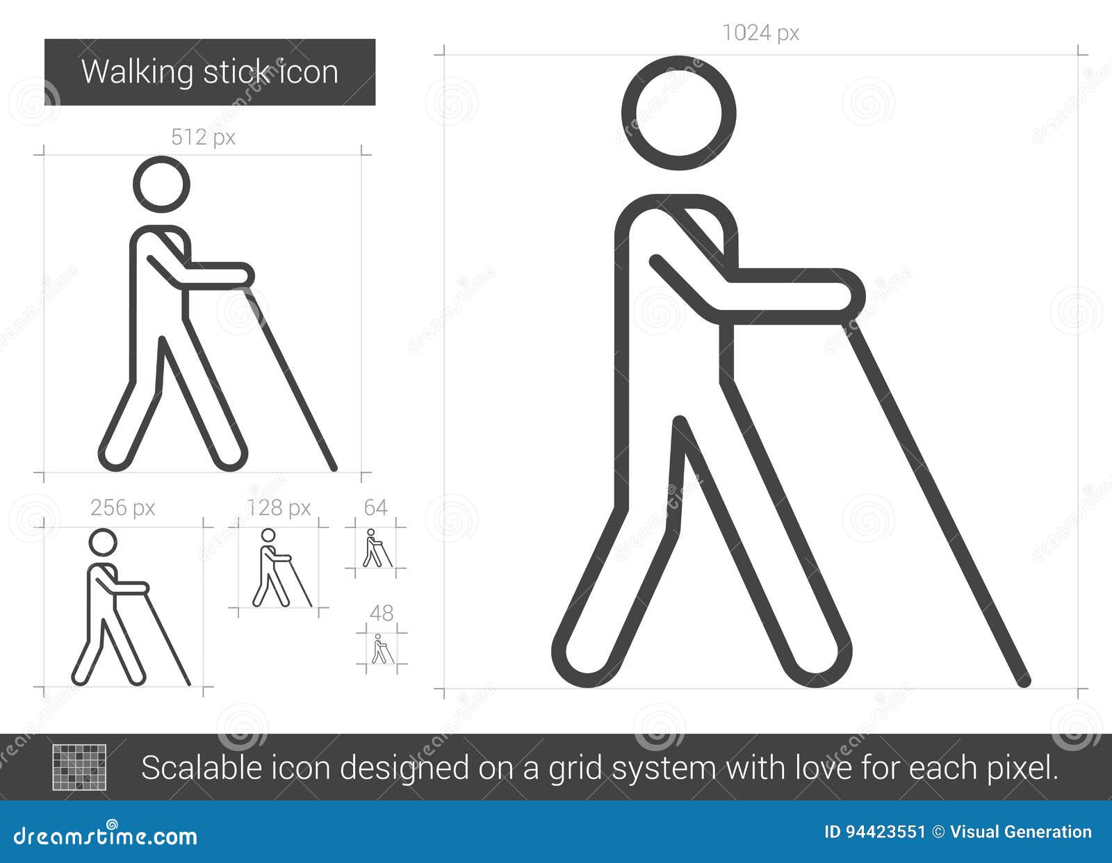 Walking stick line icon. stock vector. Illustration of cecutient - 94423551