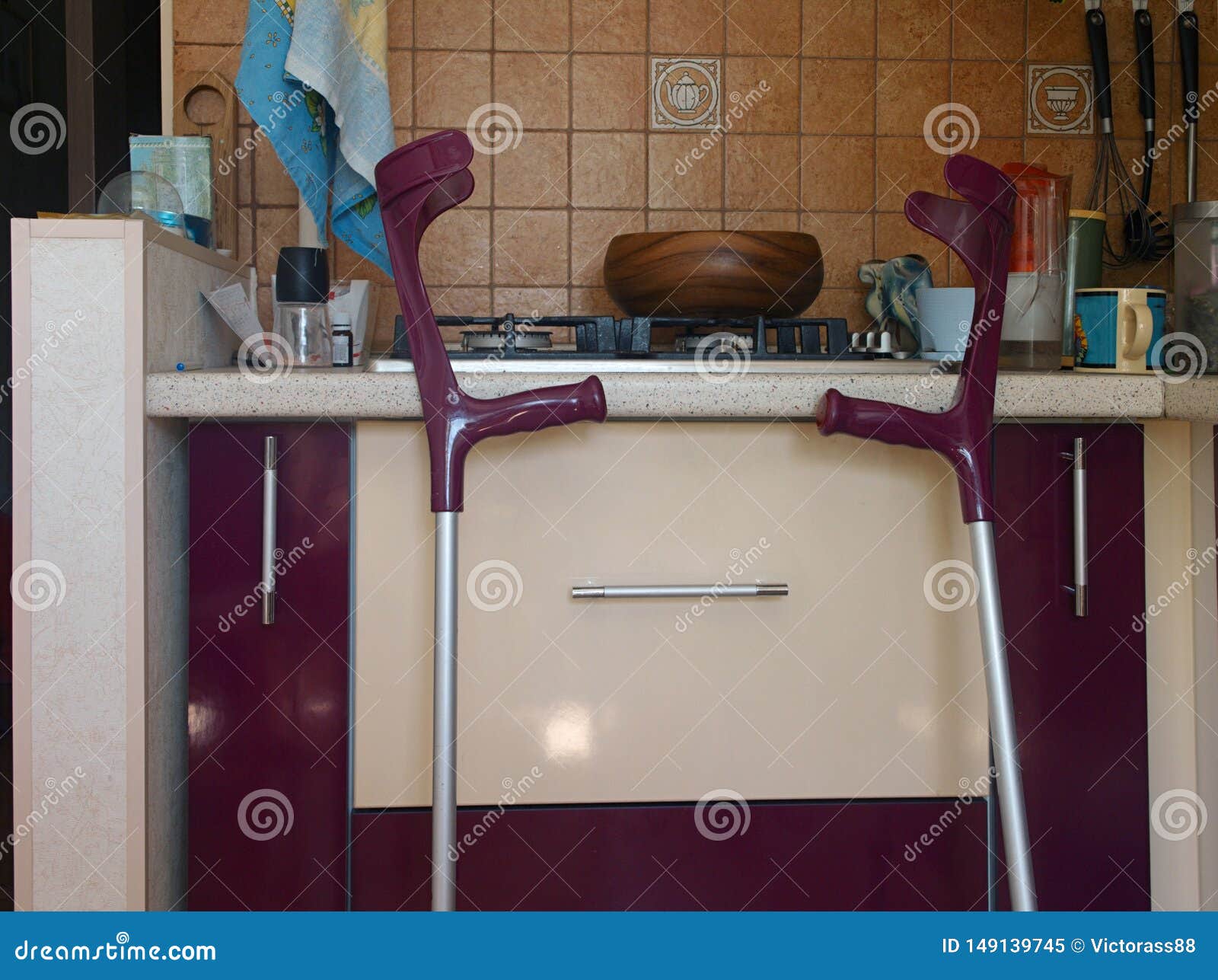 Walking sticks in kitchen stock image. Image of equipment - 149139745