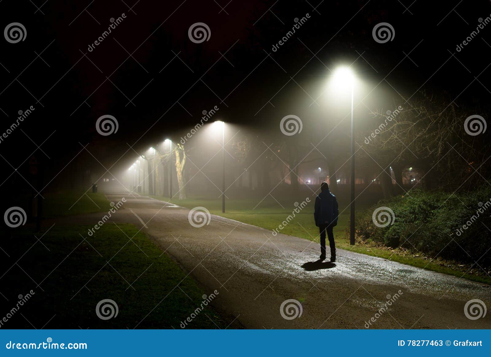 Walking on Street in Deep Night Stock Image - Image of light, evening ...