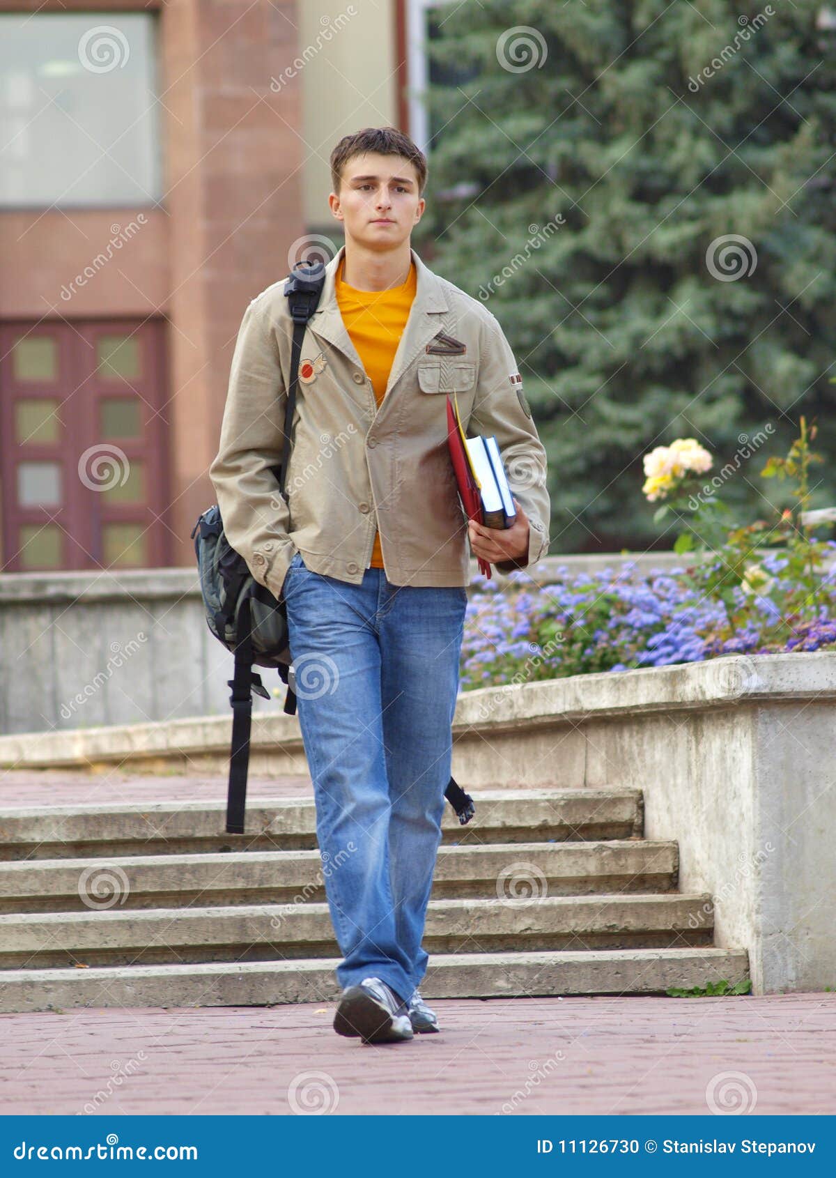 The Walking Student with Books in Hands Stock Photo - Image of ...
