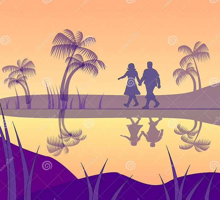 Walking in Sunset stock illustration. Illustration of beauty - 22381132