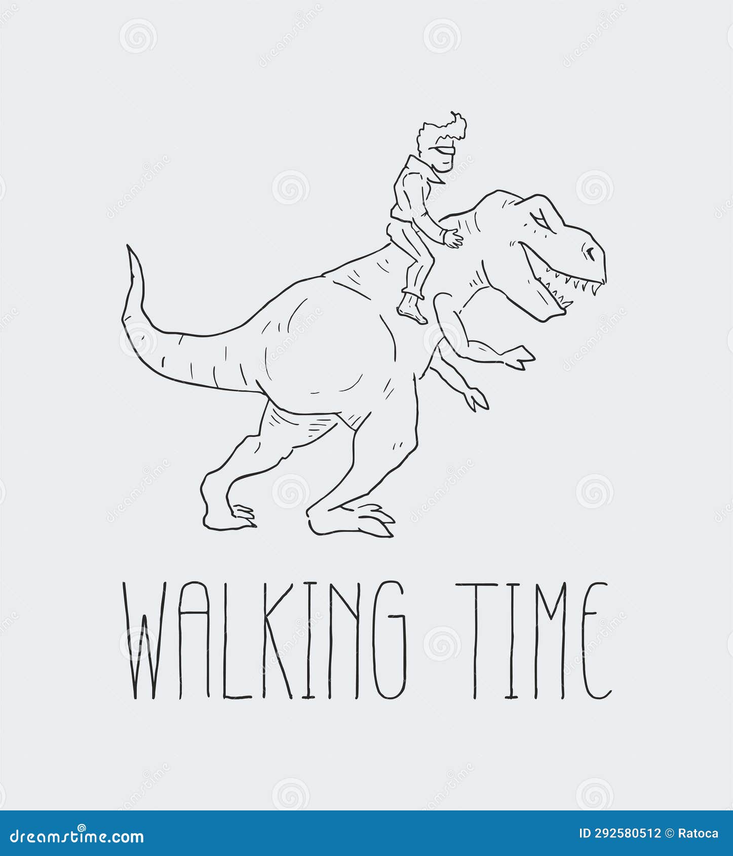 Walking Time Message With Dinosaur Walking Draw Vector Illustration ...