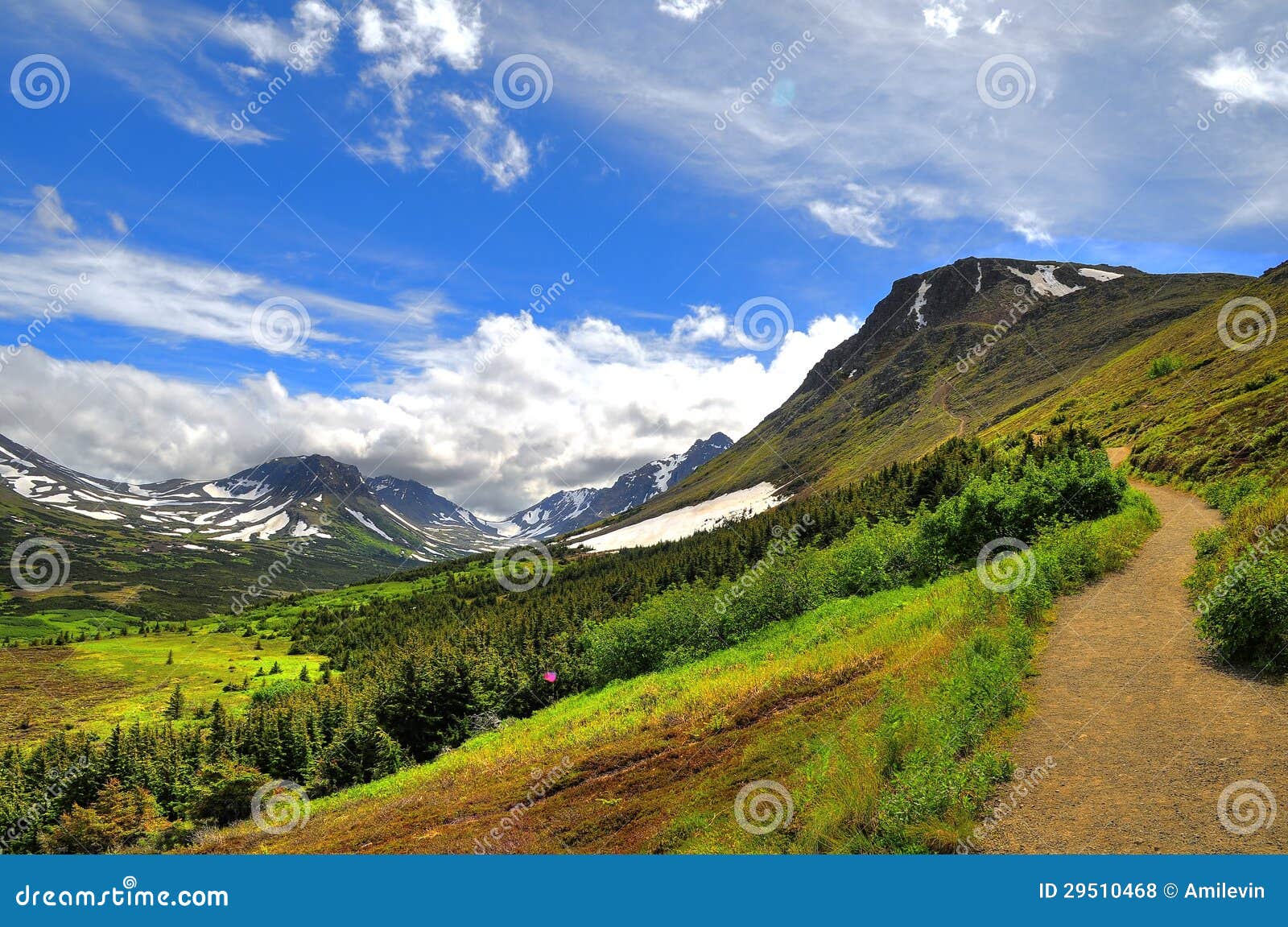 Walking Trail in Alaskan Mountain Stock Photo - Image of blue, clouds ...