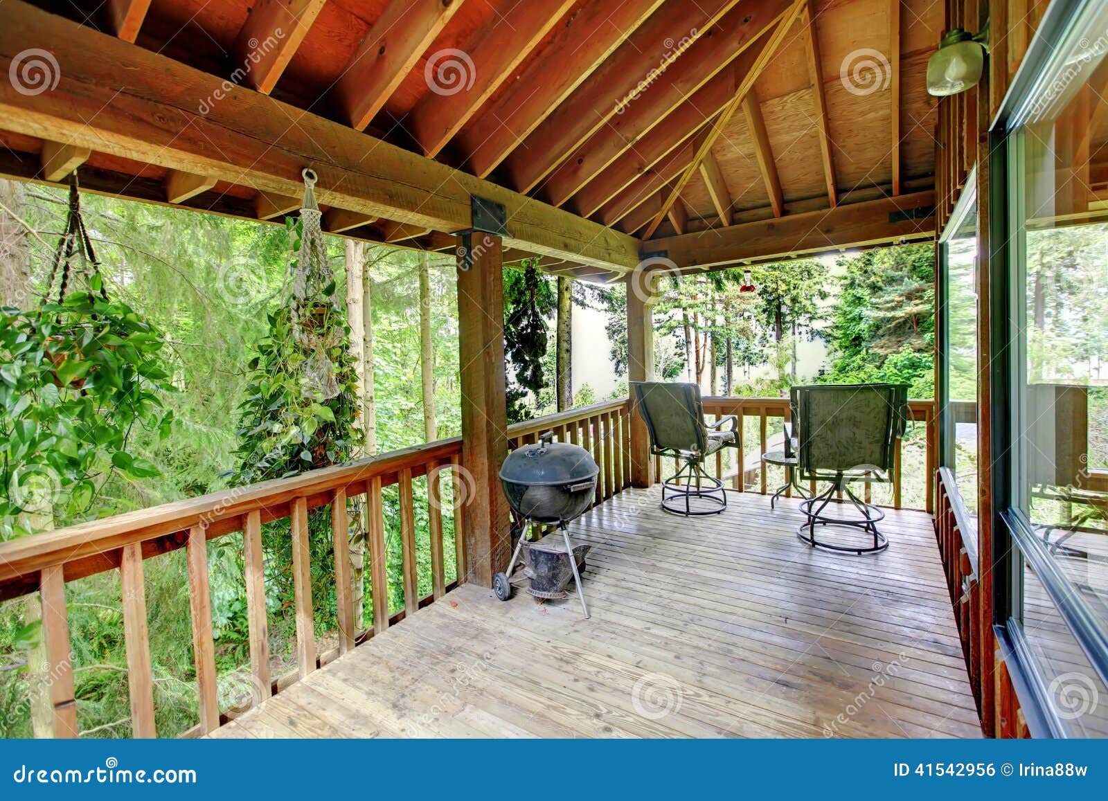 Walkout Deck in Log Cabin House Stock Photo - Image of deck, view: 41542956