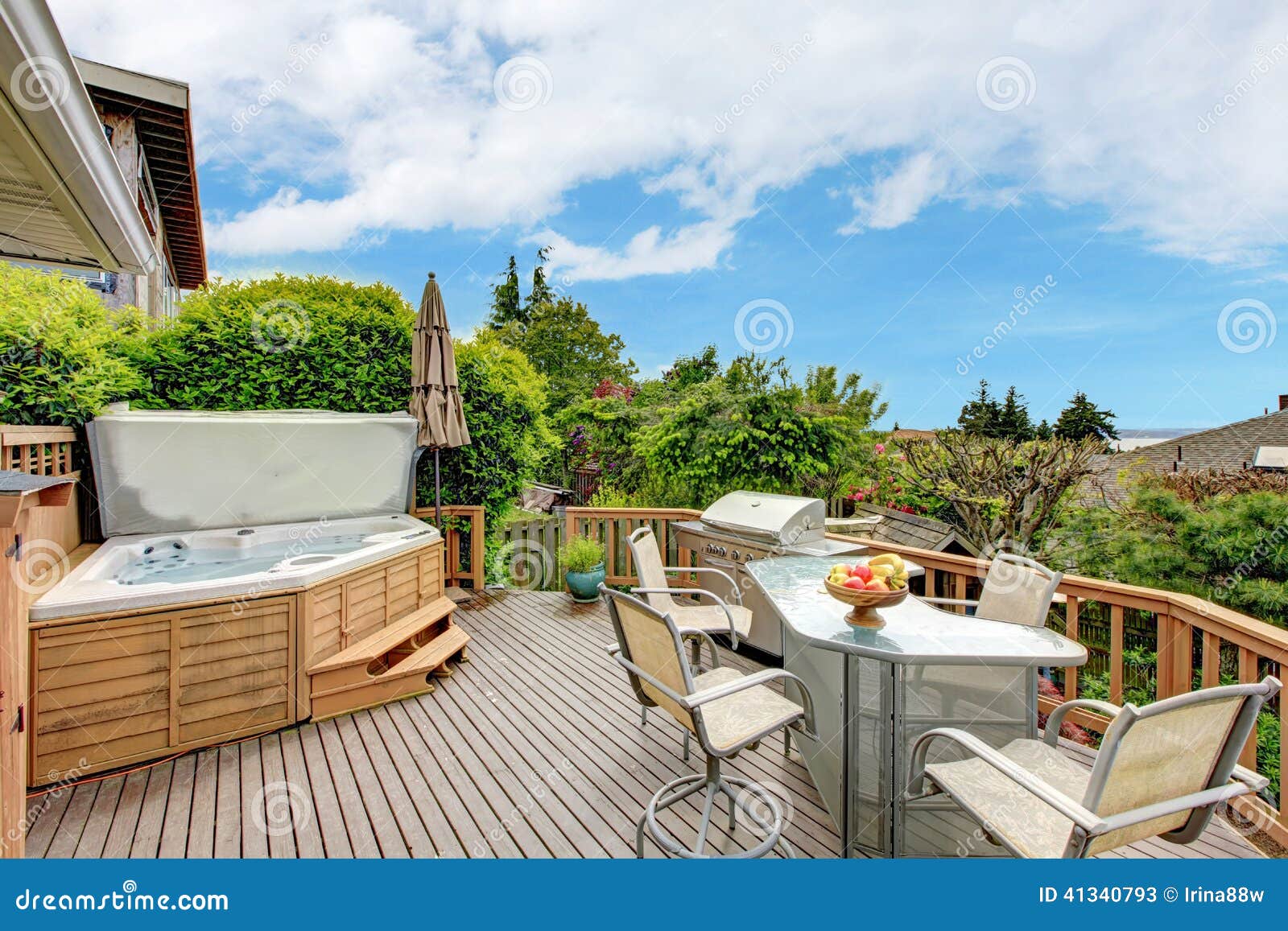 Walkout Deck with Patio Area and Jacuzzi Stock Image - Image of ...