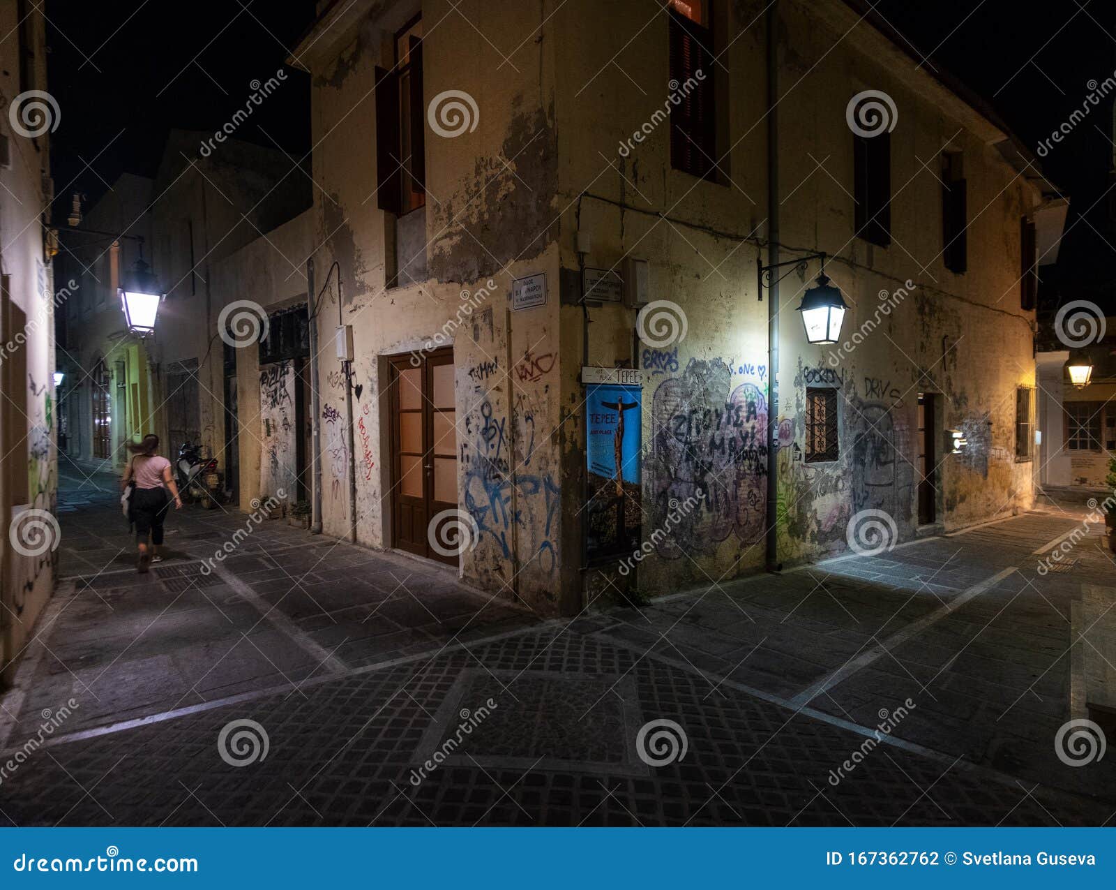 Walks in the Old City. Night Island of Crete Editorial Photography ...