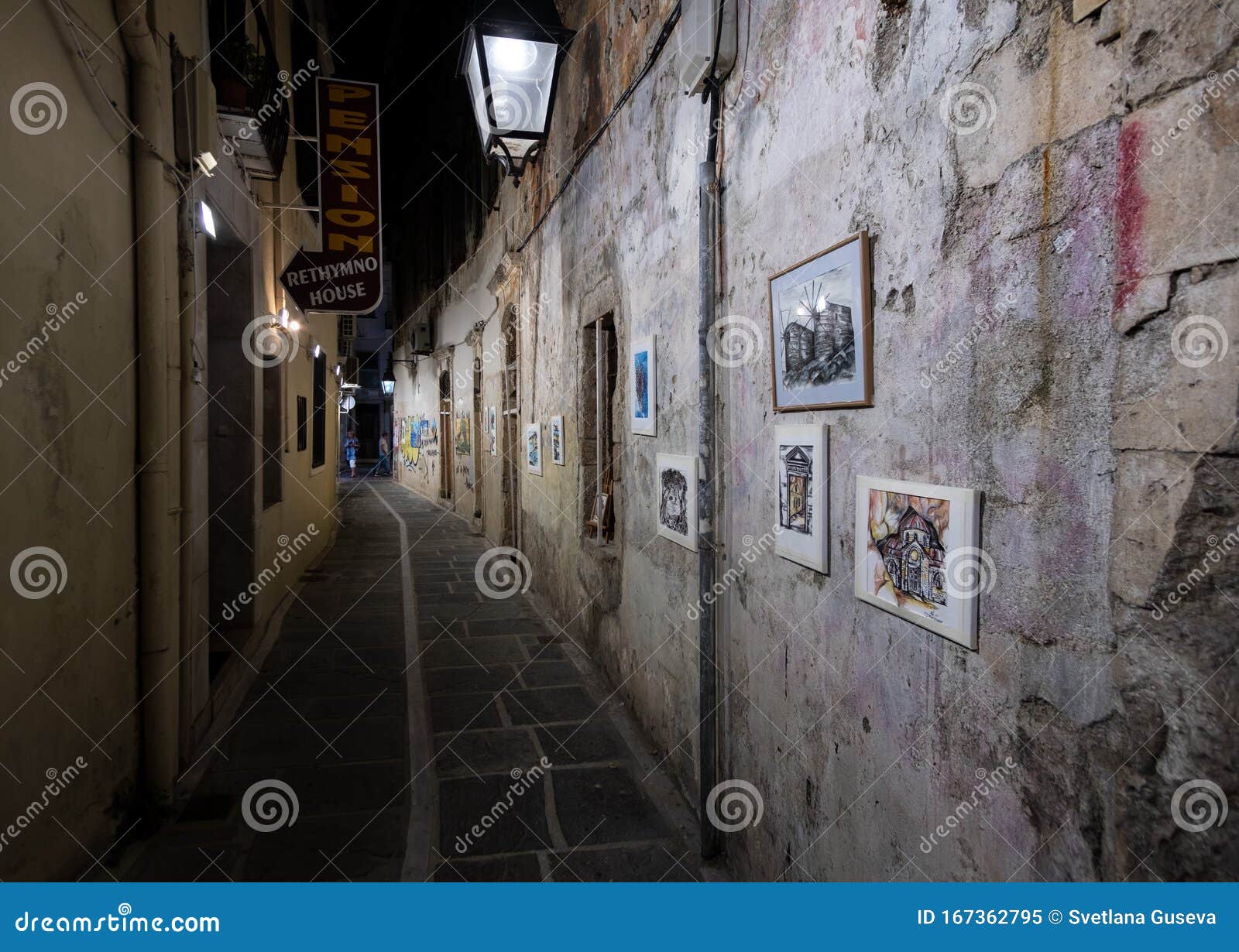 Walks in the Old City. Night Island of Crete Stock Image - Image of ...