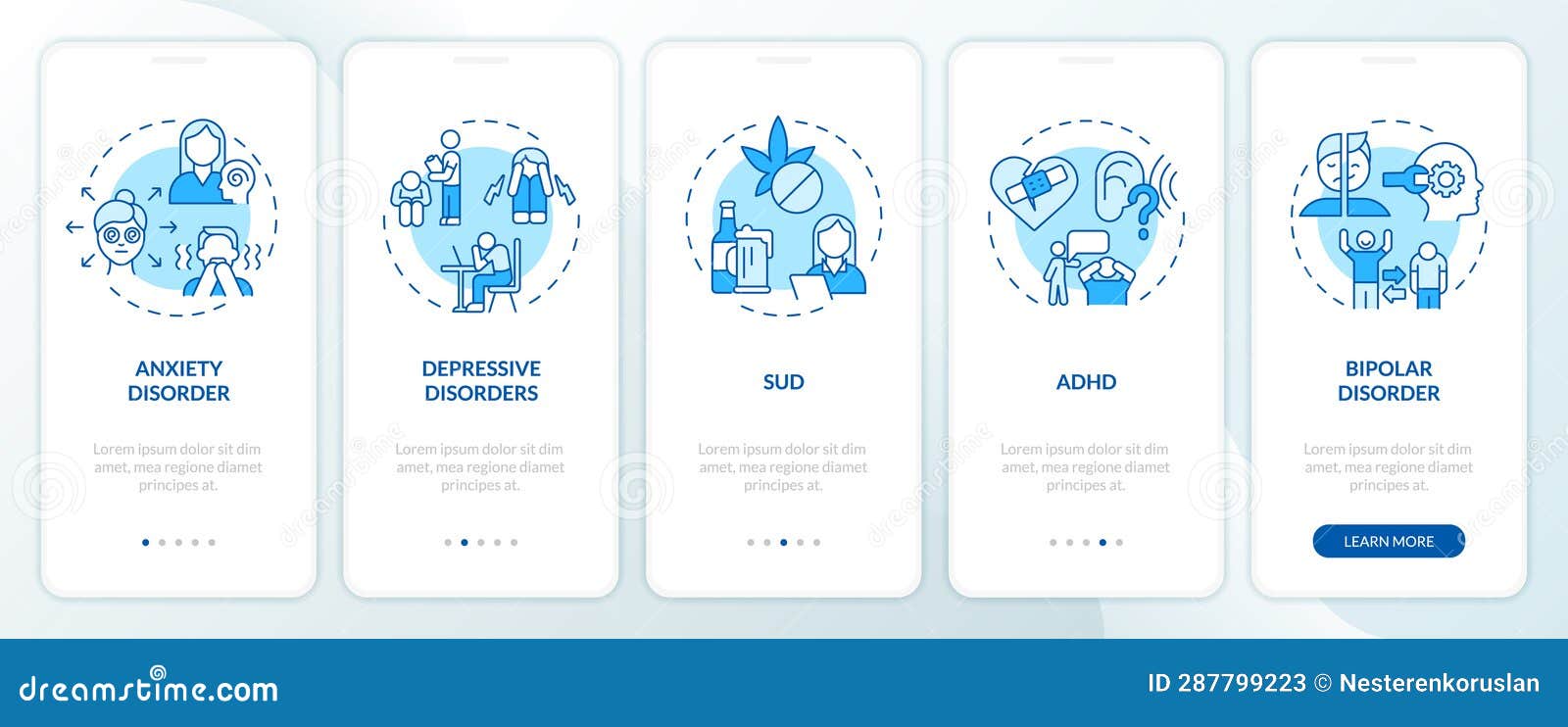 Walkthrough Behavioral Therapy With Blue Icons Concept Vector ...