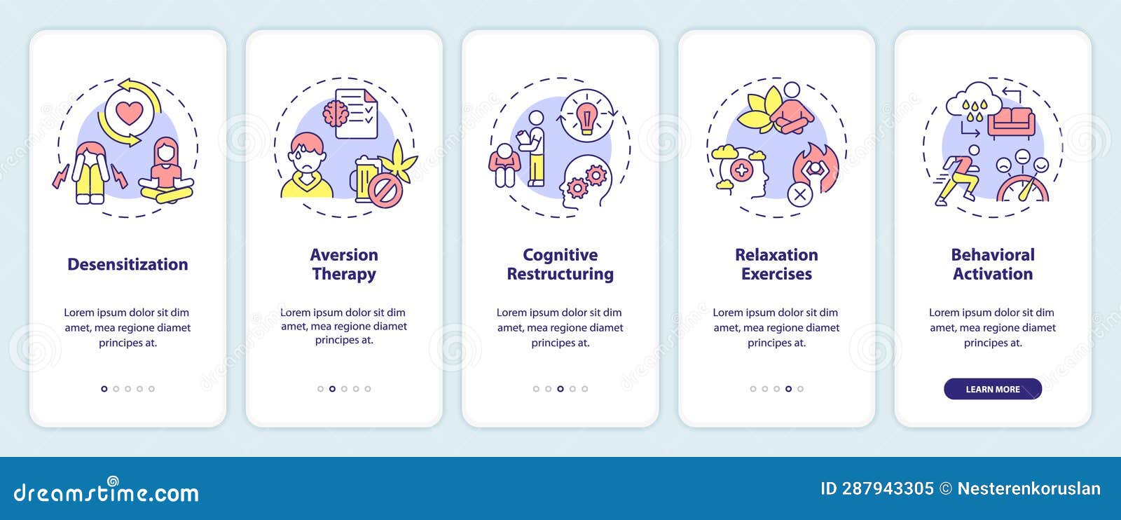 Walkthrough Behavioral Therapy With Blue Icons Concept Vector ...
