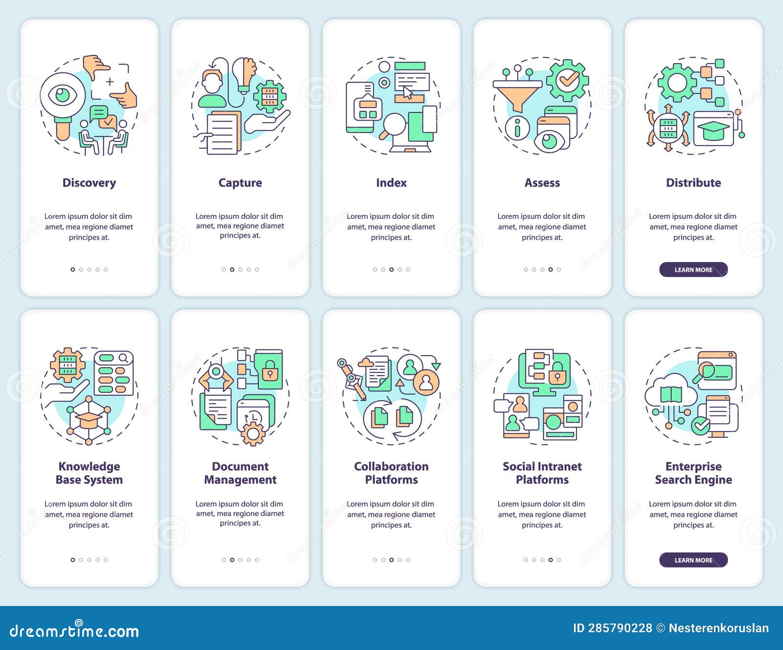 Walkthrough Knowledge Management with Linear Icons Concept Stock Vector ...