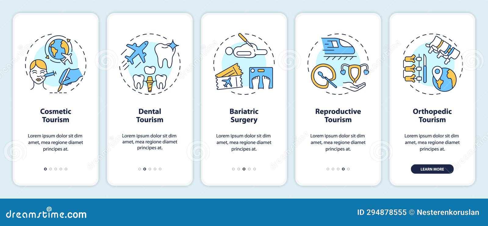 Walkthrough Medical Tourism with Multicolor Icons Stock Illustration ...