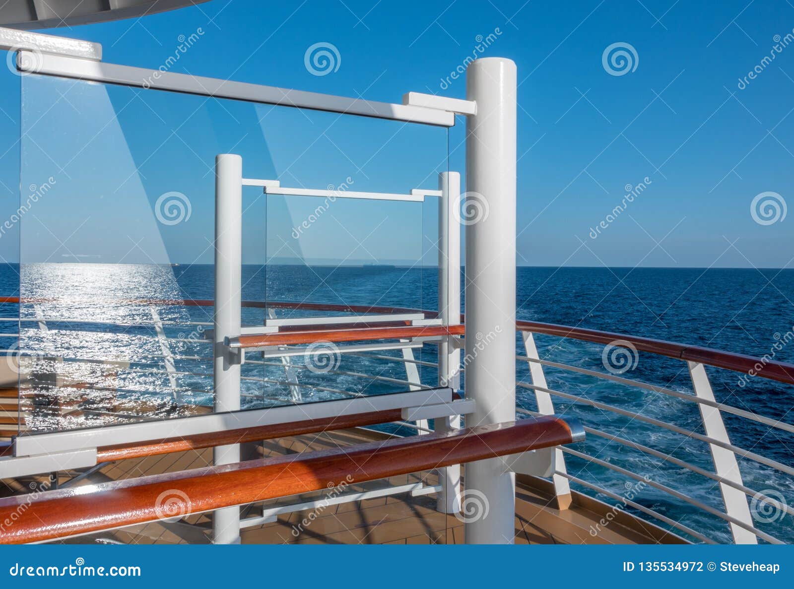 Walkway Around the Deck of Modern Cruise Ship at Sea Stock Photo ...